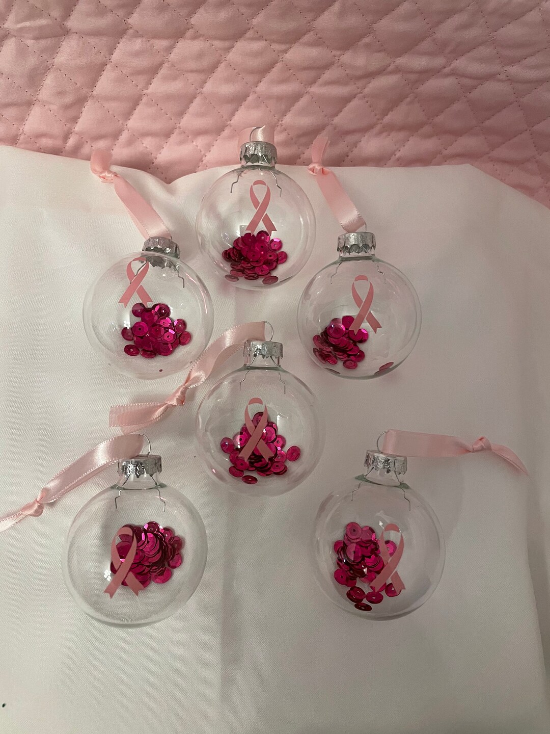 Pink Ribbon Breast Cancer Survivor Ornaments Set of 6 - Etsy