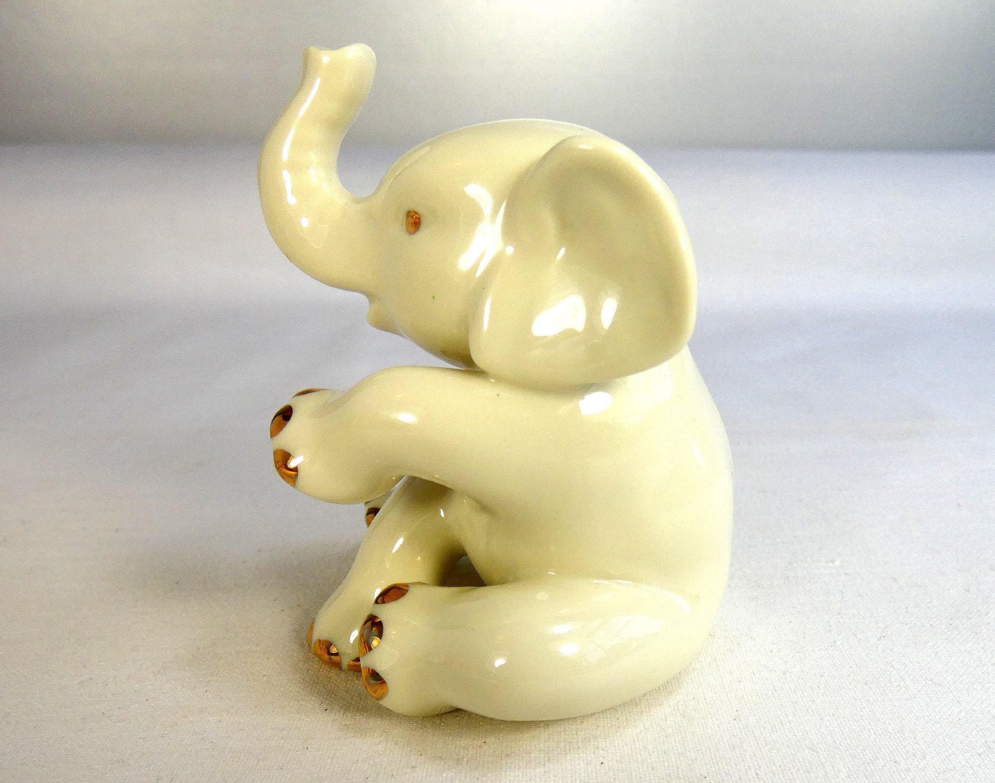Vintage Porcelain Elephant Set Ivory White Jeweled 24K Gold - Etsy