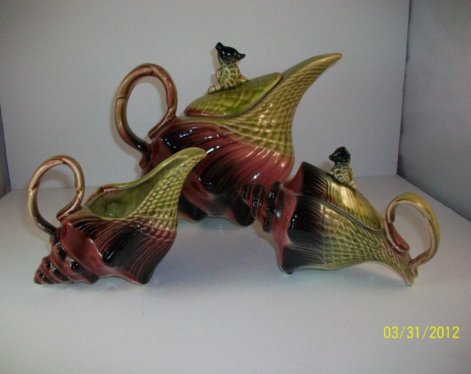 Rare Vintage Hull Pottery Ebb Tide Tea Pot With Creamer and Sugar ...