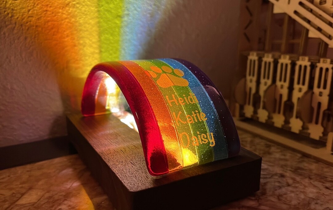 Personalized Fused Glass Rainbow Bridge Arch Pet Memorial Dimmable LED ...