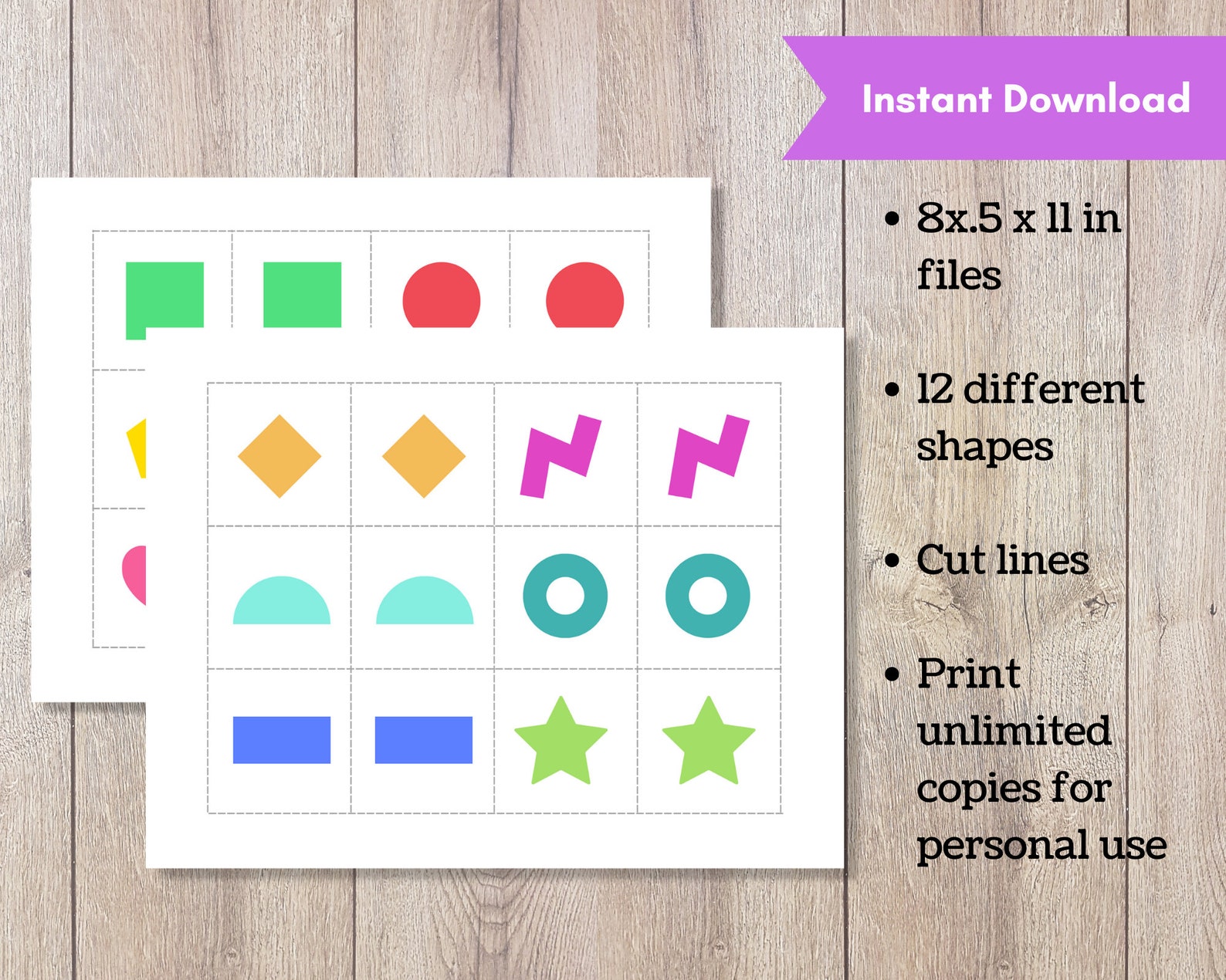 Shapes Memory Match Game, Printable Activity for Kids, Road Trip Game ...