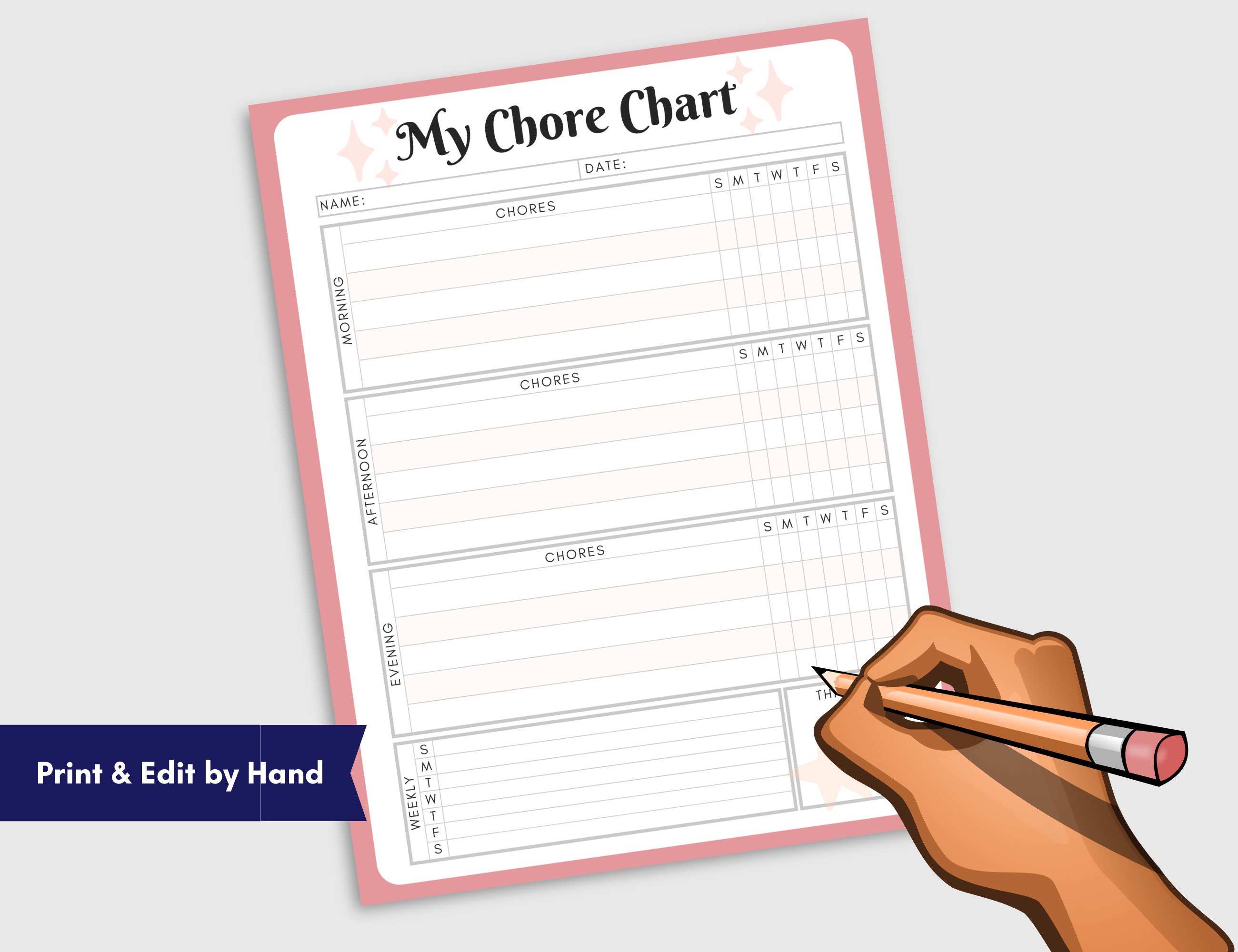 Adult Chore Chart Printable, One Page Chore Chart, Daily & Weekly Chore ...