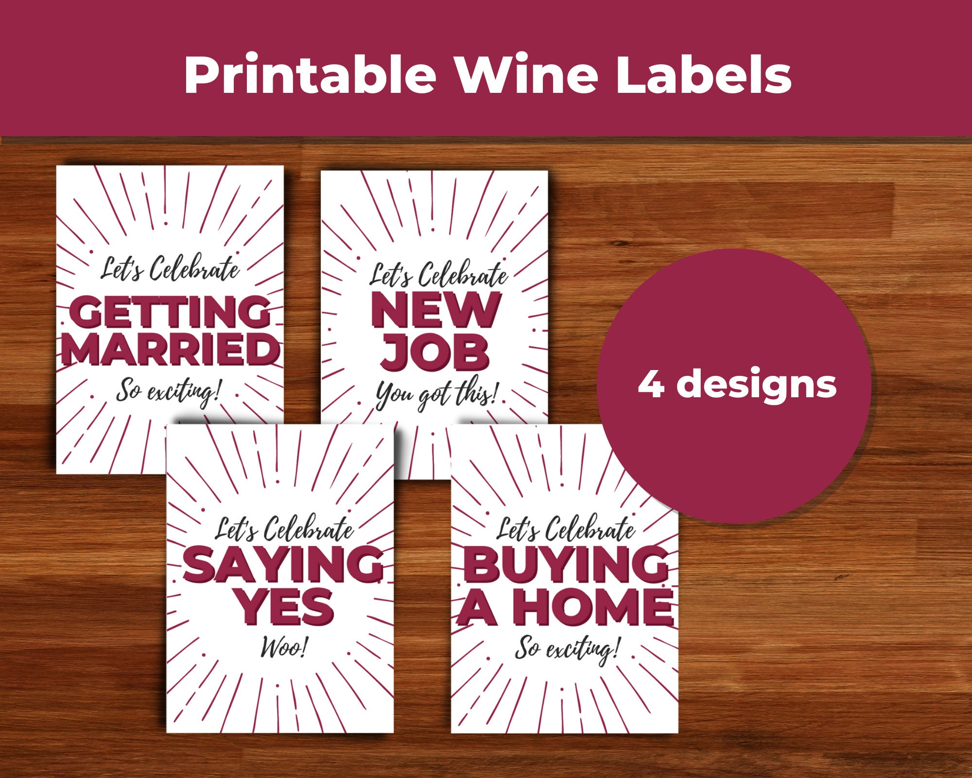 Printable Wine Labels, Instant Download | Life Events, Celebration, New ...