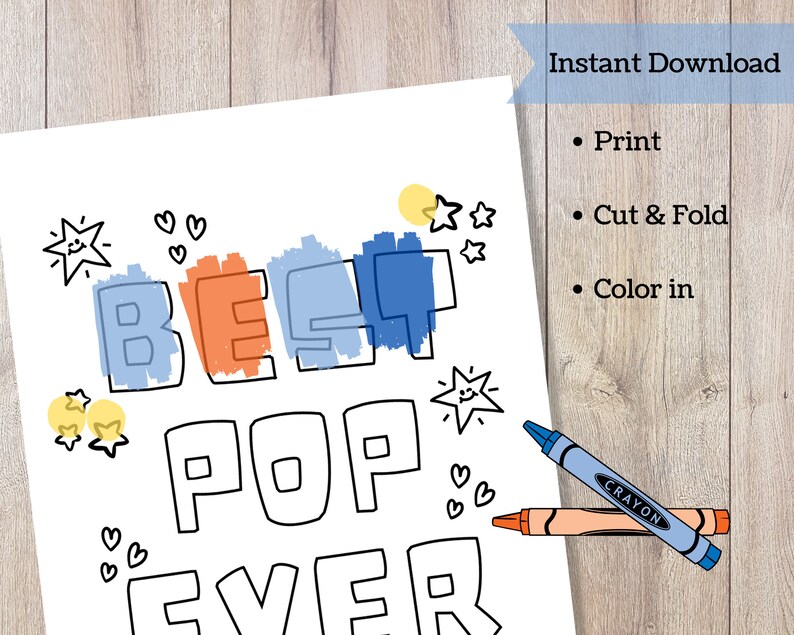 Father's Day Printable Card, Best Pop Ever, Print & Color, Gift From ...
