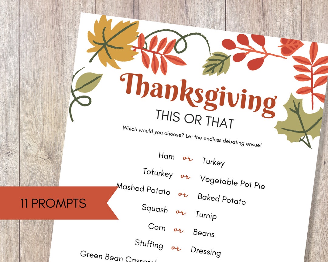 Thanksgiving This or That Party Game, Family Thanksgiving Party Game ...