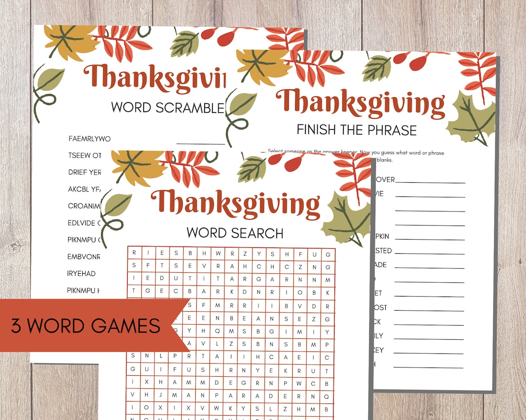 Thanksgiving Game Bundle of Three Thanksgiving Word Games for Family ...