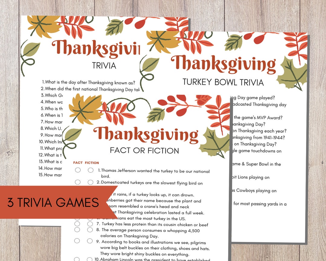 Thanksgiving Game Bundle of Three Thanksgiving Trivia Games for Family ...