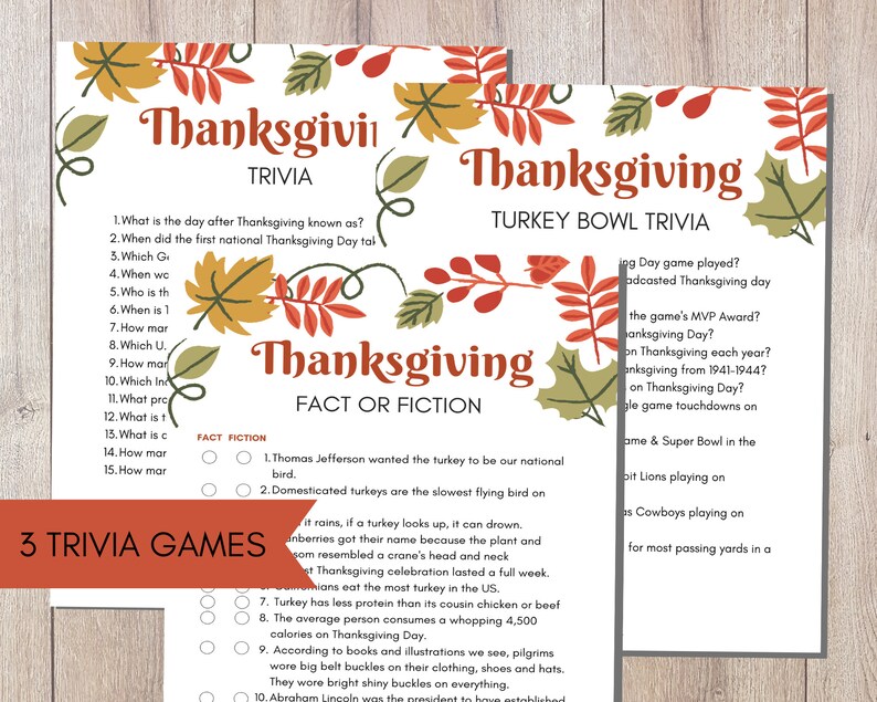 Thanksgiving Game Bundle of Three Thanksgiving Trivia Games for Family ...