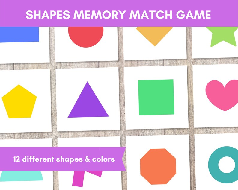 Shapes Memory Match Game, Printable Activity for Kids, Road Trip Game ...