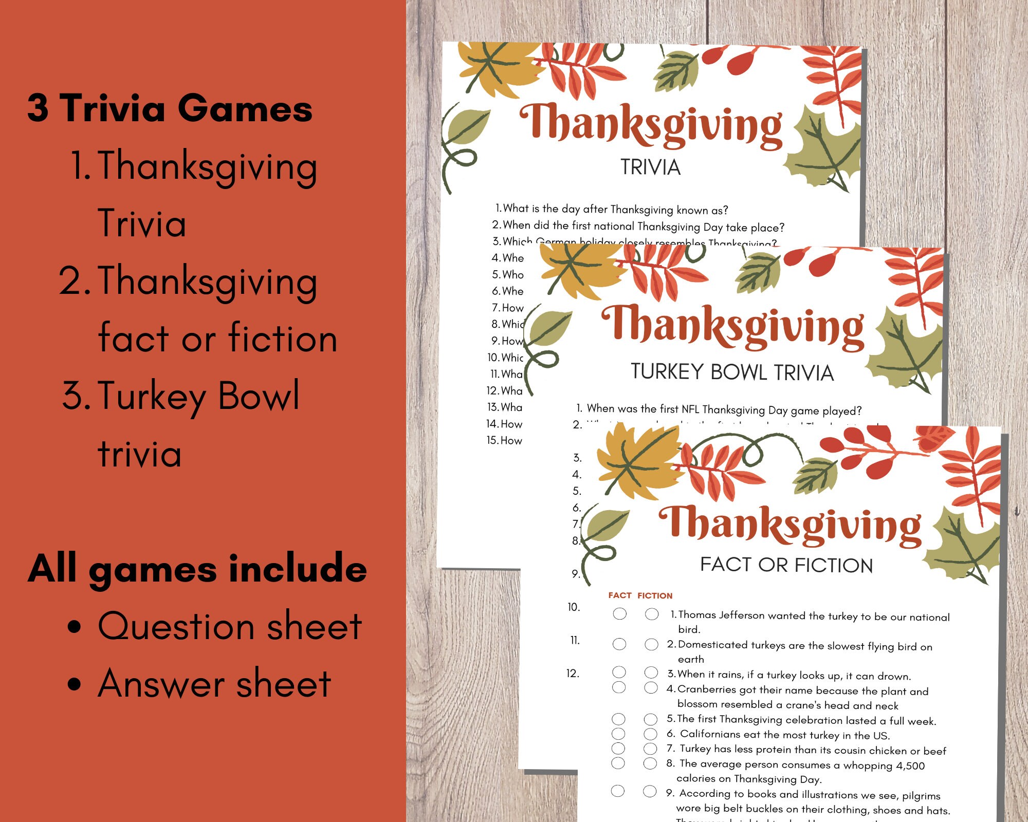 Thanksgiving Game Bundle of Three Thanksgiving Trivia Games for Family ...