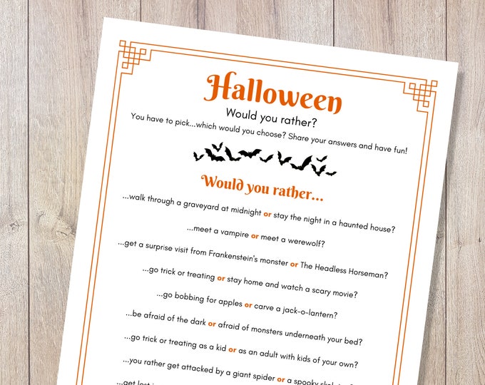 Halloween Game, Printable Halloween Party Game, Would You Rather Game ...