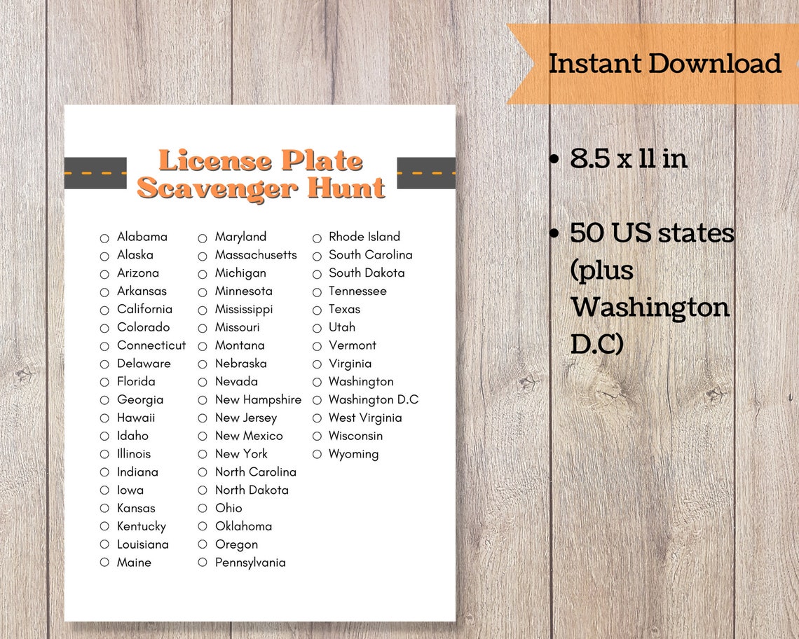 License Plate Scavenger Hunt, Roadtrip Game, Finding Game, Treasure ...
