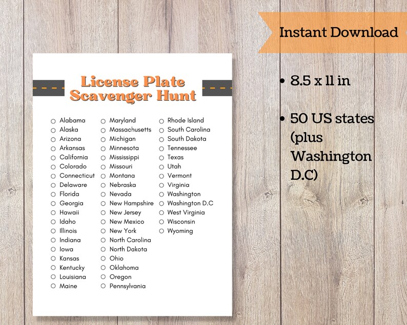 License Plate Scavenger Hunt, Roadtrip Game, Finding Game, Treasure ...