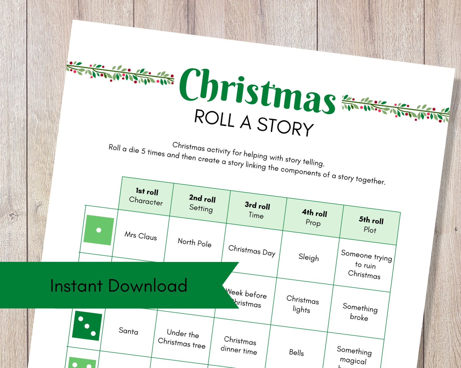 Christmas Roll a Story, Christmas Story Writing Activity, Christmas ...