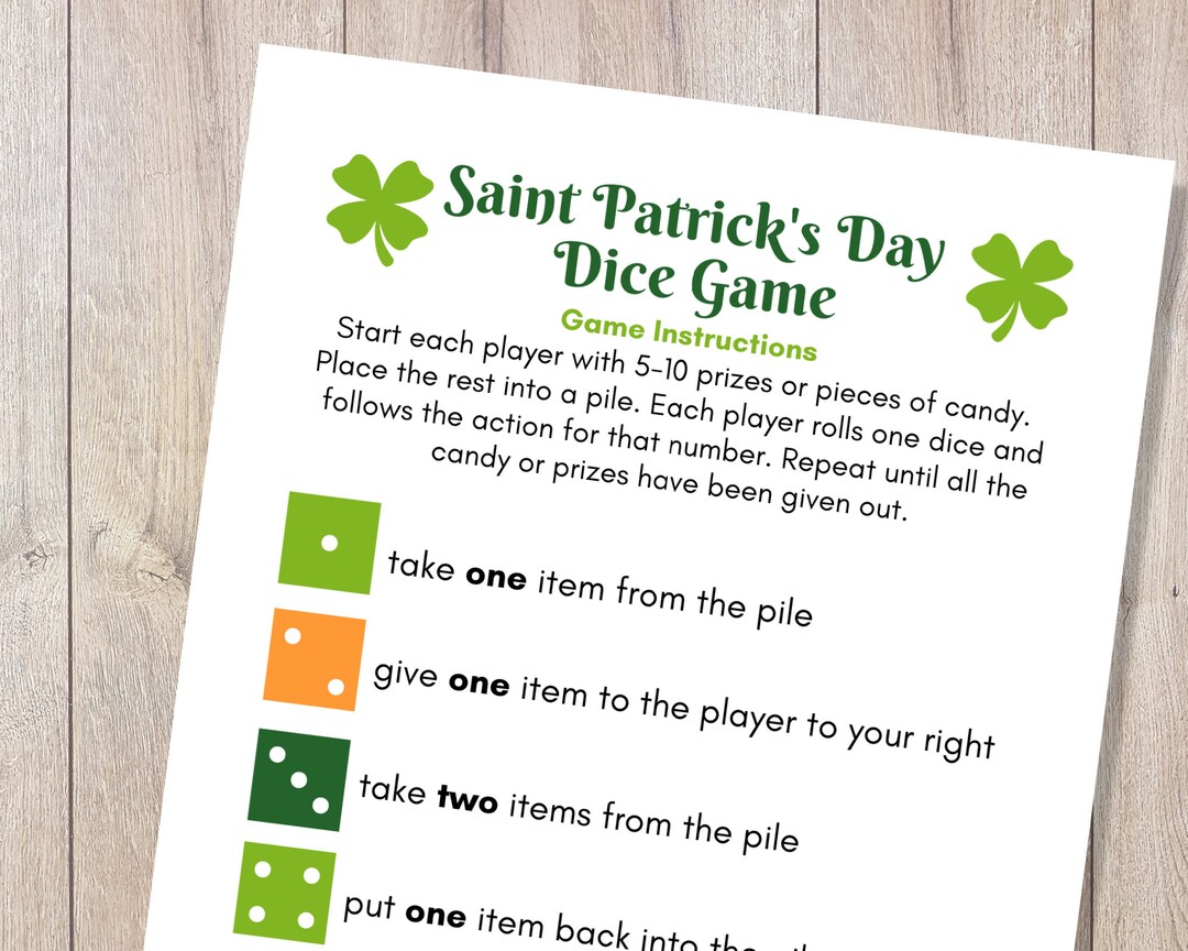 Saint Patrick's Day Dice Game, Saint Patrick's Day Candy Dice Game for ...