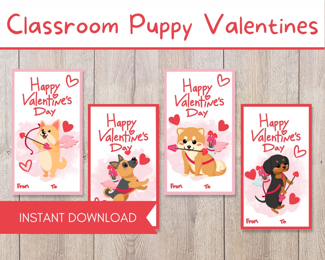 Classroom Puppy Valentine, Kids Valentine's Day Cards for Classroom ...
