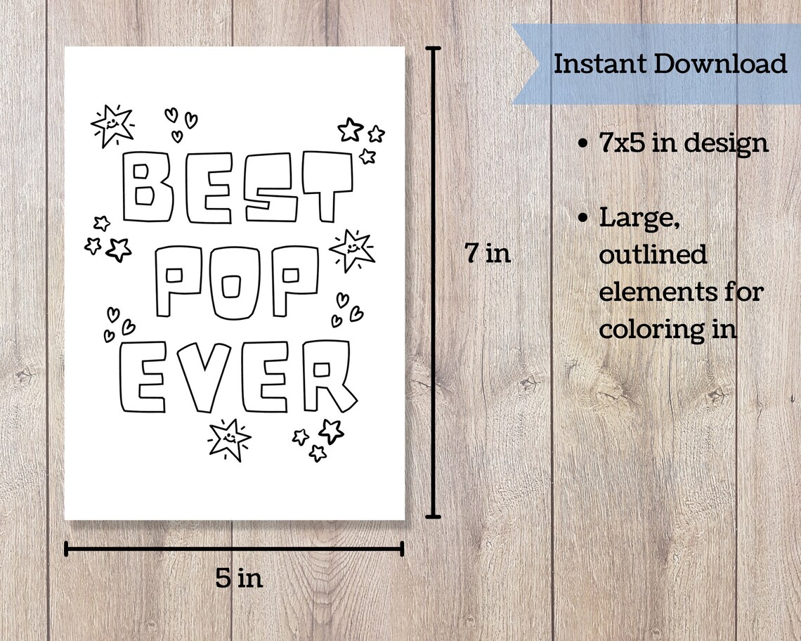 Father's Day Printable Card, Best Pop Ever, Print & Color, Gift From ...