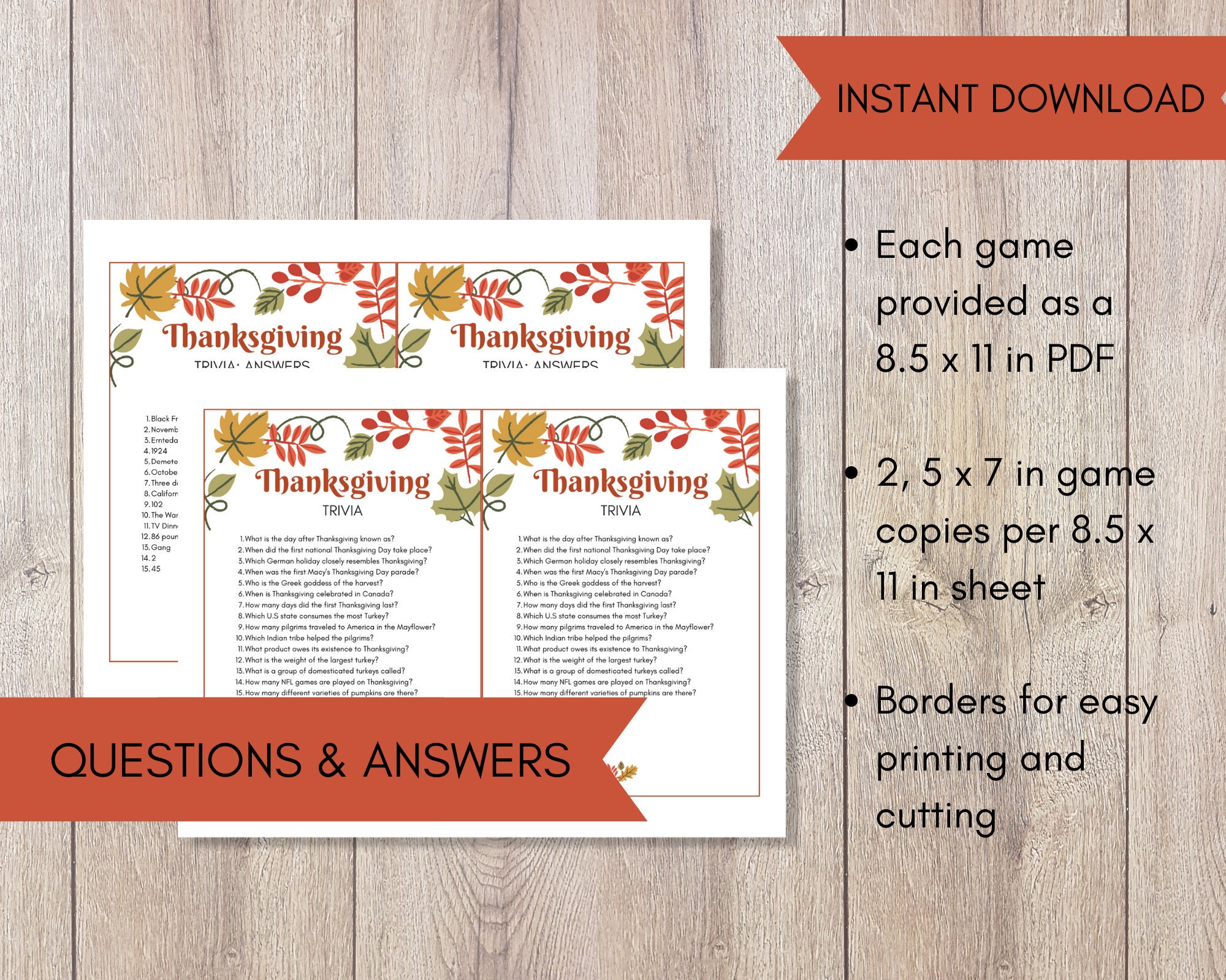 Thanksgiving Game Bundle of Three Thanksgiving Trivia Games for Family ...