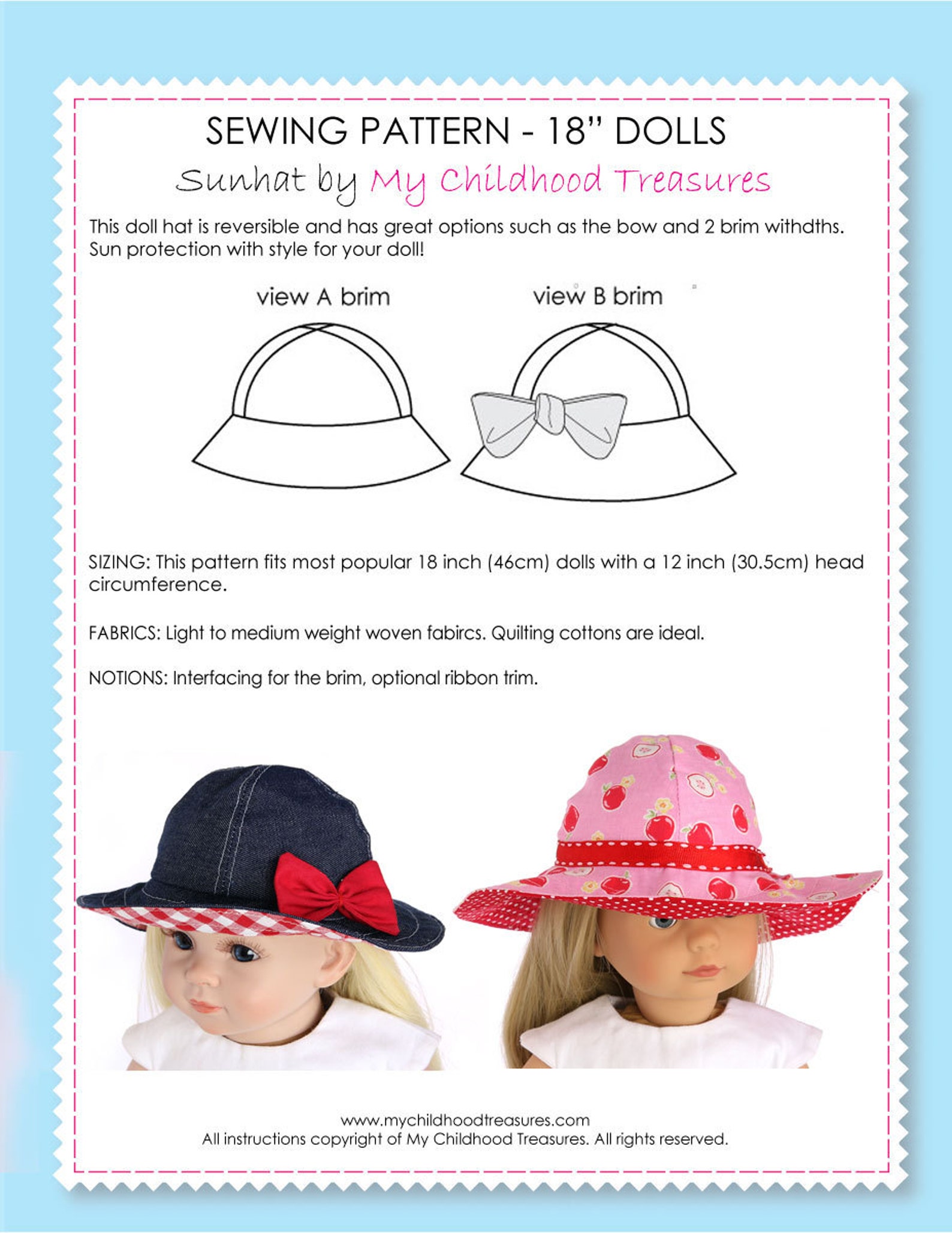 Doll Hat Pattern 18 Inch Doll Patterns 18 Inch Doll Clothes - Etsy