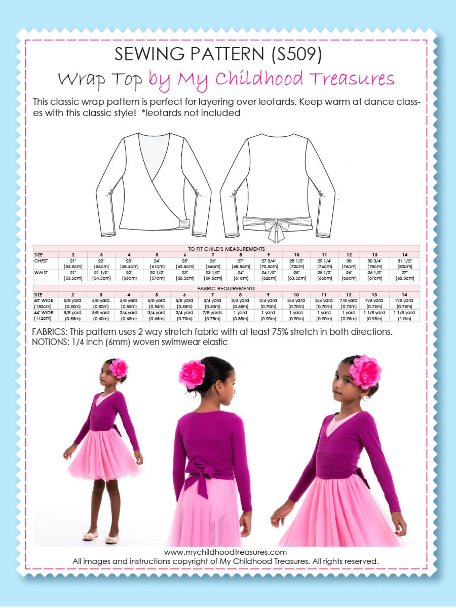Girls Wrap Top Pattern PDF Ballet Wrap Pattern Gymnastics - Etsy Canada