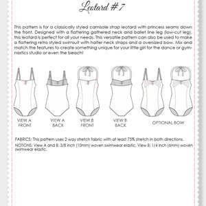 Ballet Pattern, Leotard Sewing Pattern, Dance Leotard Pattern, Dance Costume, Gymnastics Leotard ...