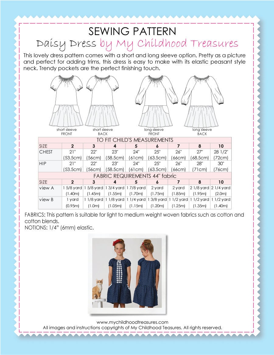 Peasant Dress Pattern PDF Girls Sewing Pattern Pdf Dress - Etsy