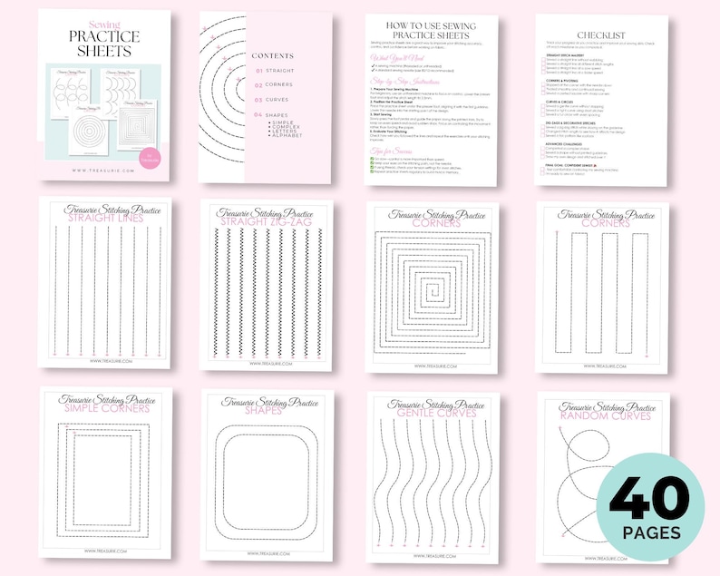 Sewing Practice Sheets, Printable Beginner Sewing Worksheets, Learn to ...