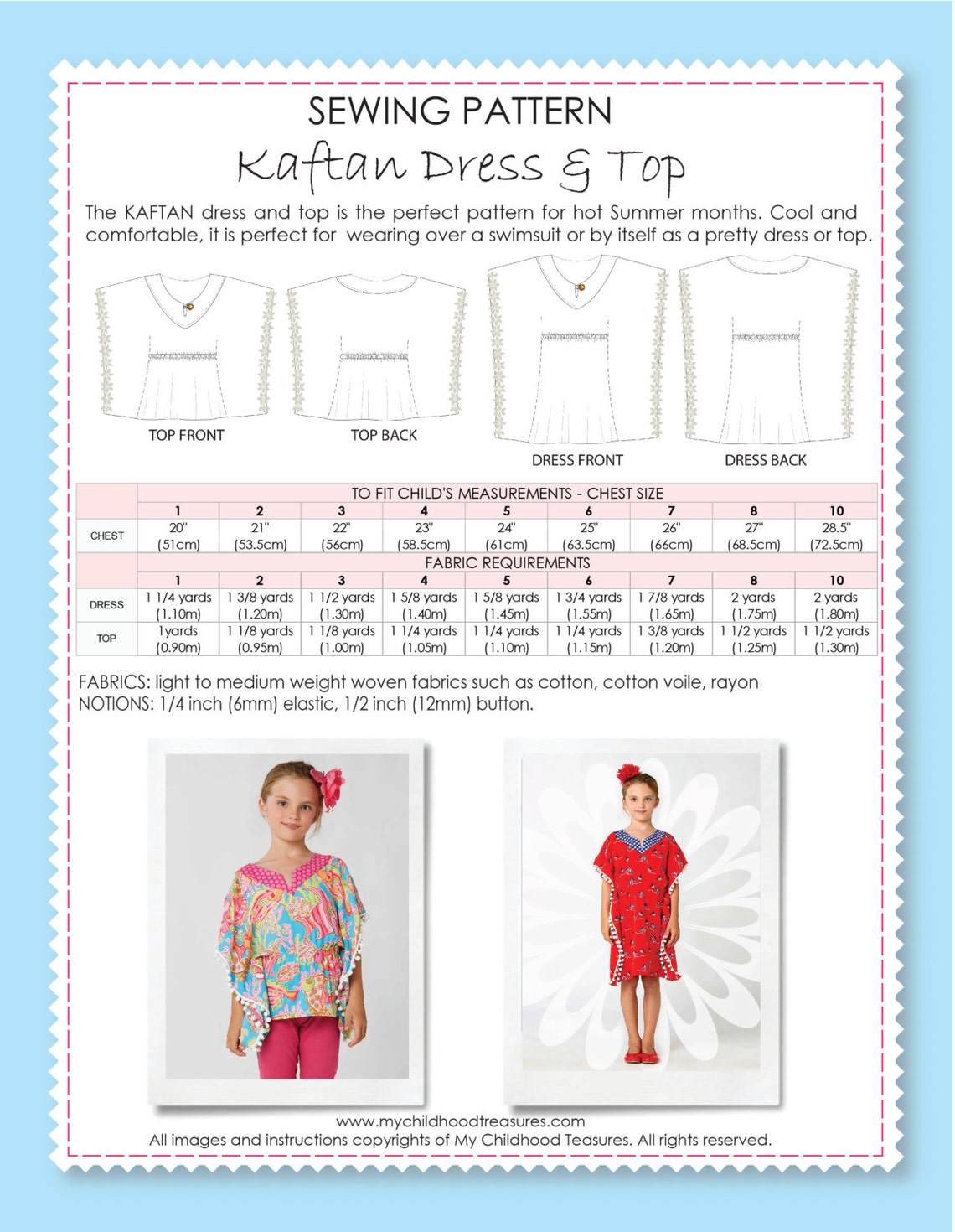 Girls Top Pattern PDF Girls Dress Pattern Pdf Kaftan - Etsy