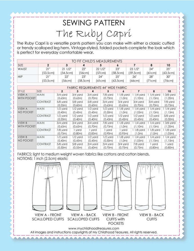 Girls Pants Pattern Pdf Pants Sewing Pattern Capri Pattern - Etsy
