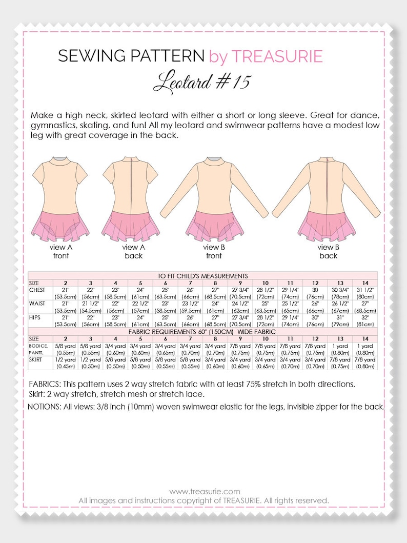 Girls Leotard Pattern PDF, Ballet, Gymnastics, Dance, High Neck, Skirt ...