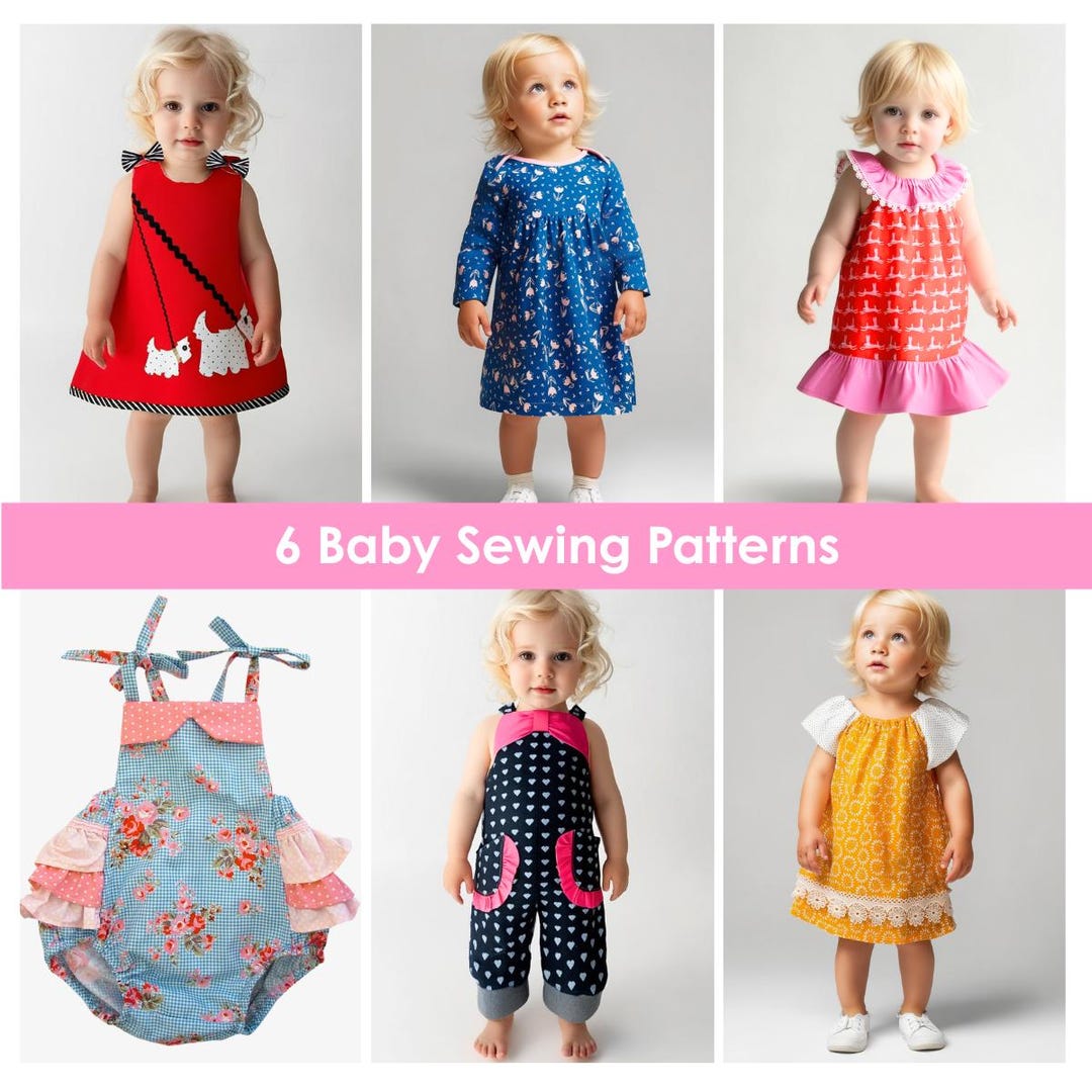 Baby Sewing Patterns PDF Set of 6 | Easy Dress, Romper, Top Patterns ...