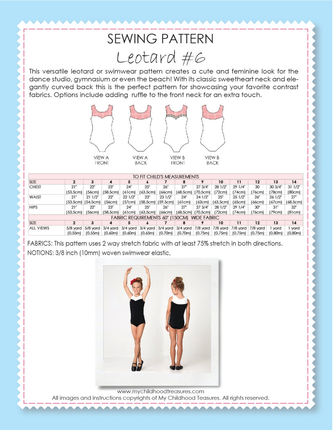 Girls Leotard Pattern PDF Ballet Leotard Pattern Gymnastics - Etsy ...