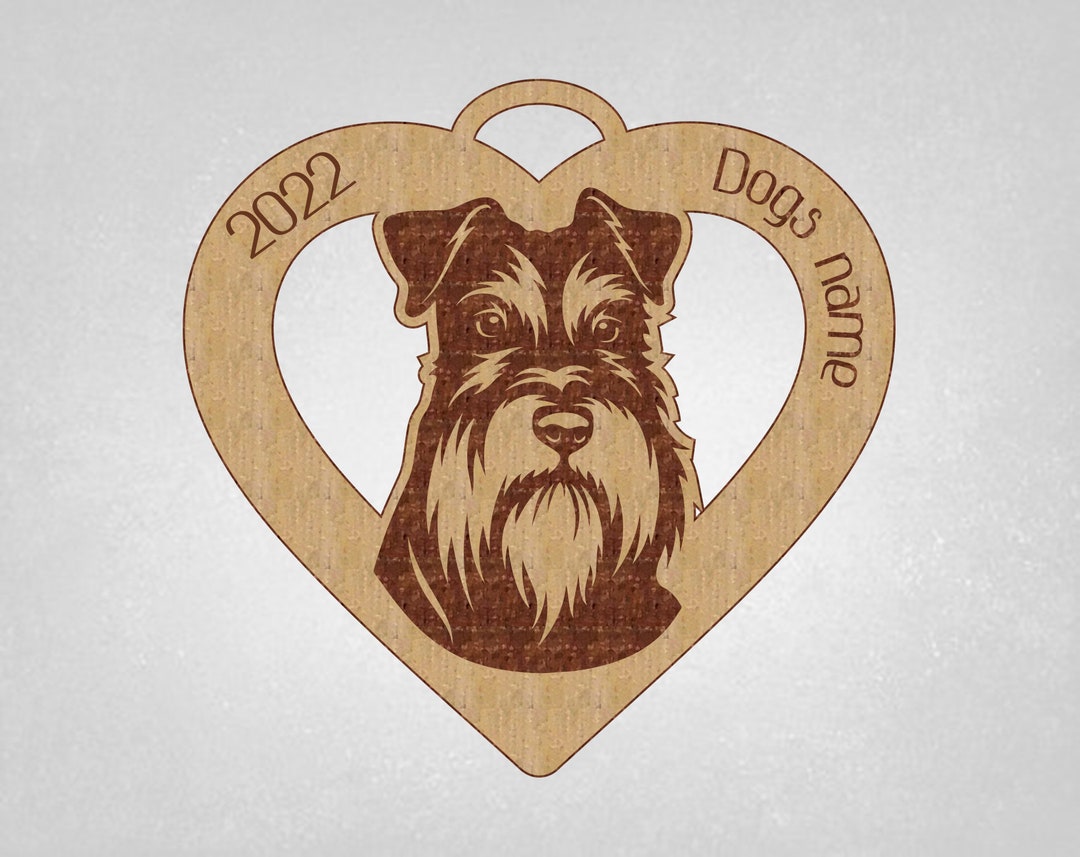 Mini Schnauzer , Wood Ornament, With Year, Schnauzer Gift, Dog Heart ...