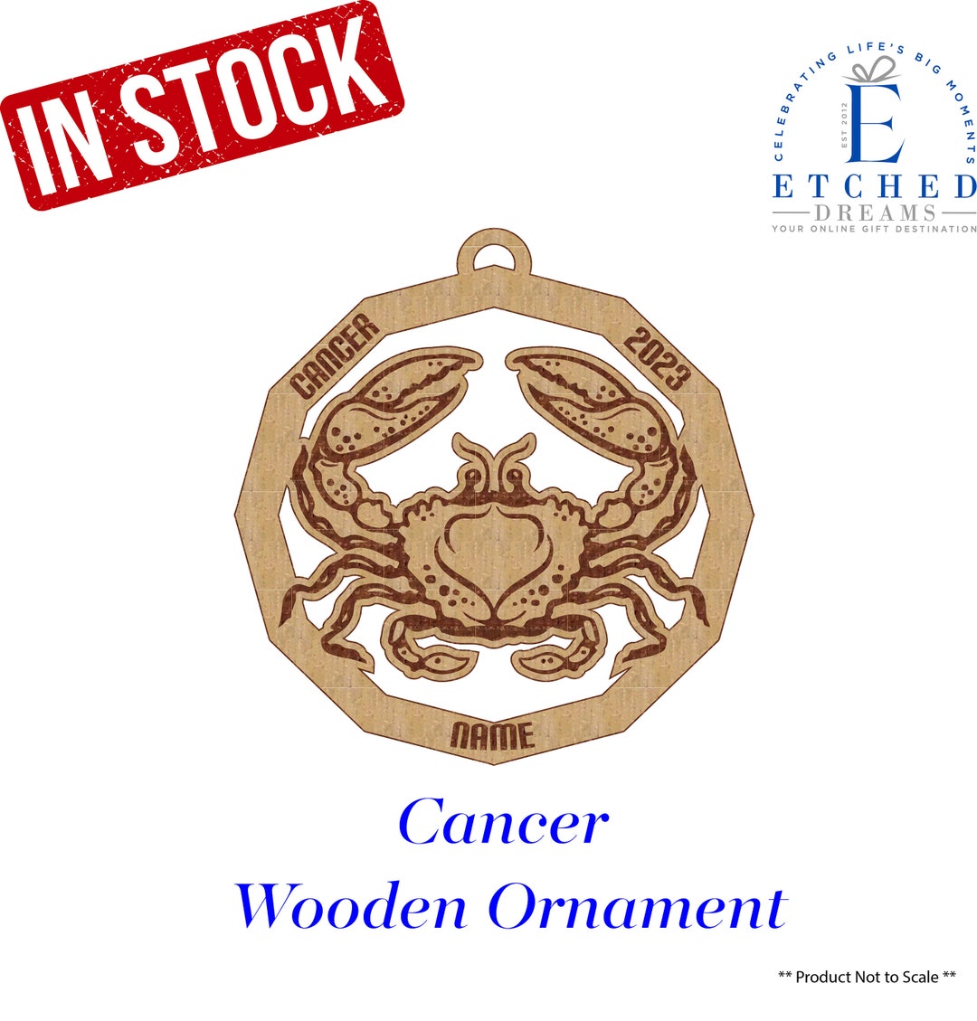 Cancer Ornament, Wood Ornament, Zodiac Ornament, Gift for Him, Gift for ...