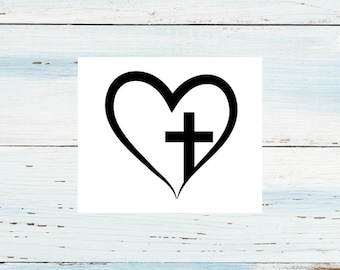 Heart Cross Decal - Etsy
