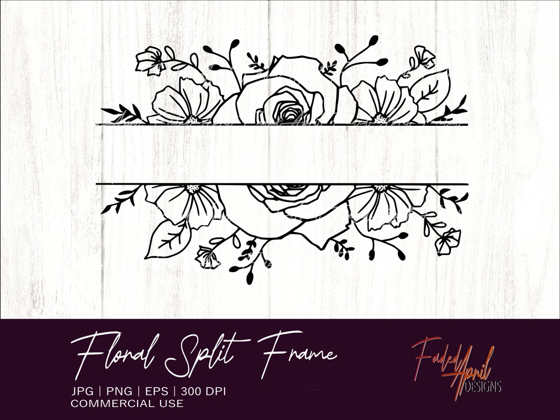 Hand Drawn Floral Split Frame SVG PNG EPS Dxf Vector Cricut Silhouette ...