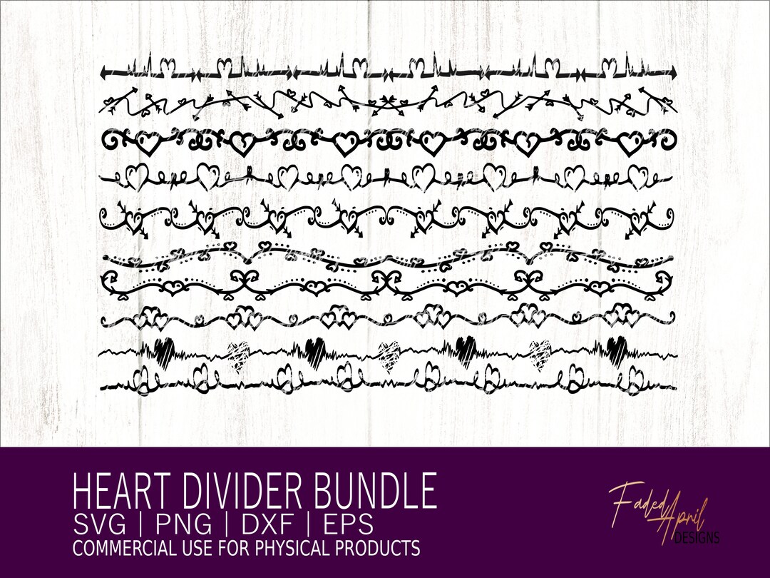 Hand Drawn Heart Divider SVG Bundle Text Dividers - Etsy