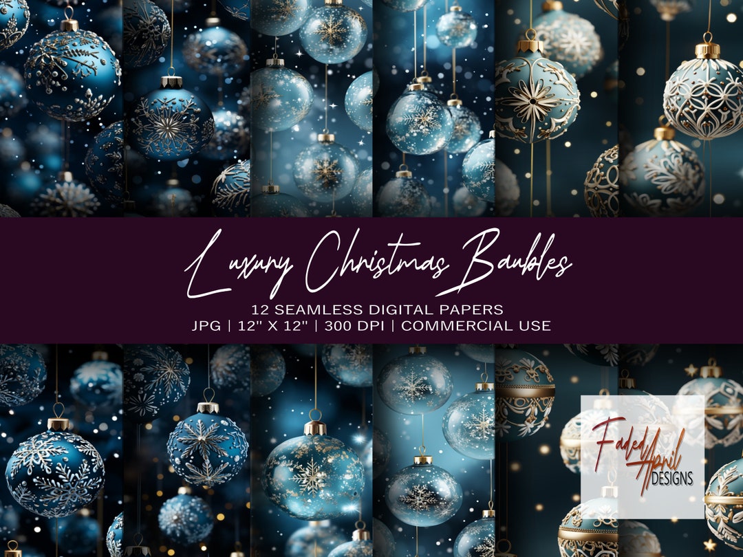 Luxury Christmas Baubles 12 Assorted Seamless Digital Papers Blue ...