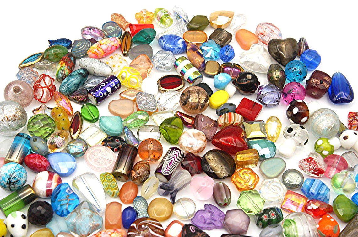 200 Glass Beads 12mm 25mm Medium Assorted Mix Quality Bulk Huge Loose ...