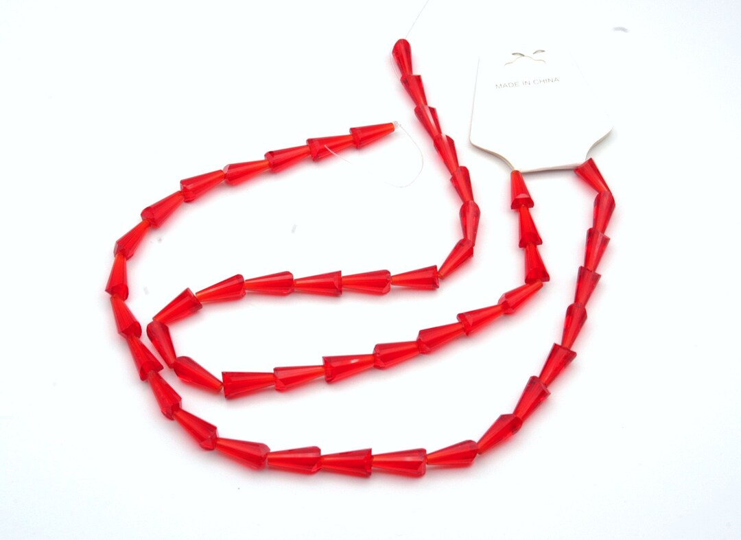 30 Strand 50 Red 16mm Faceted Cone Beads Long 16x7.5mm Spike Bicone ...