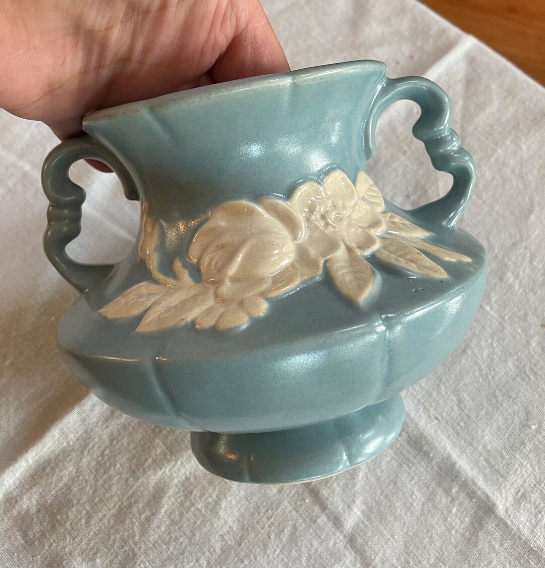 Vintage 1930s Weller Pottery Blue Cameo Rose 2-handled Urn / Vase - Etsy
