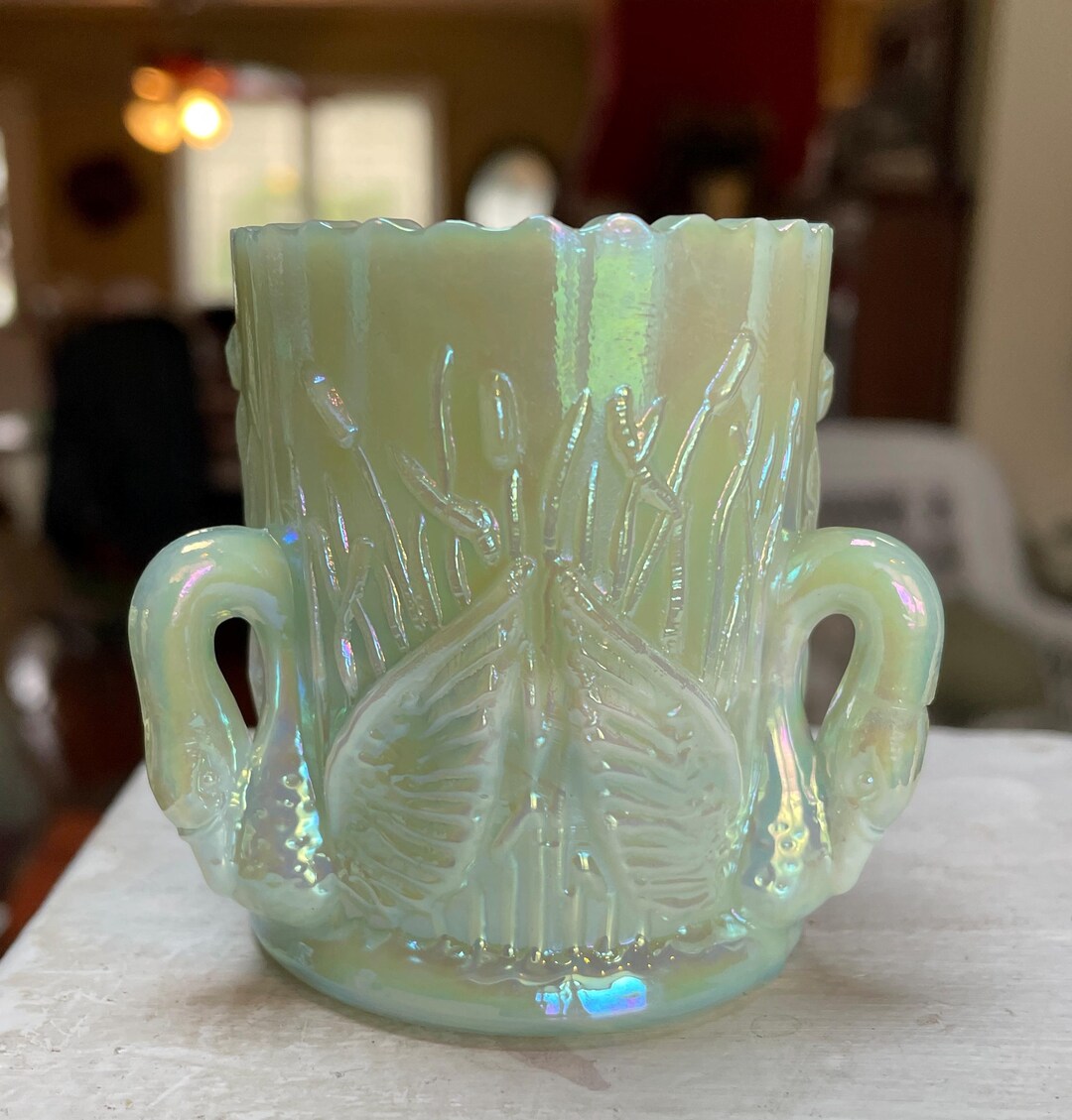 Rare Vintage Westmoreland Green Lusterware Milk Glass SWAN Toothpick ...
