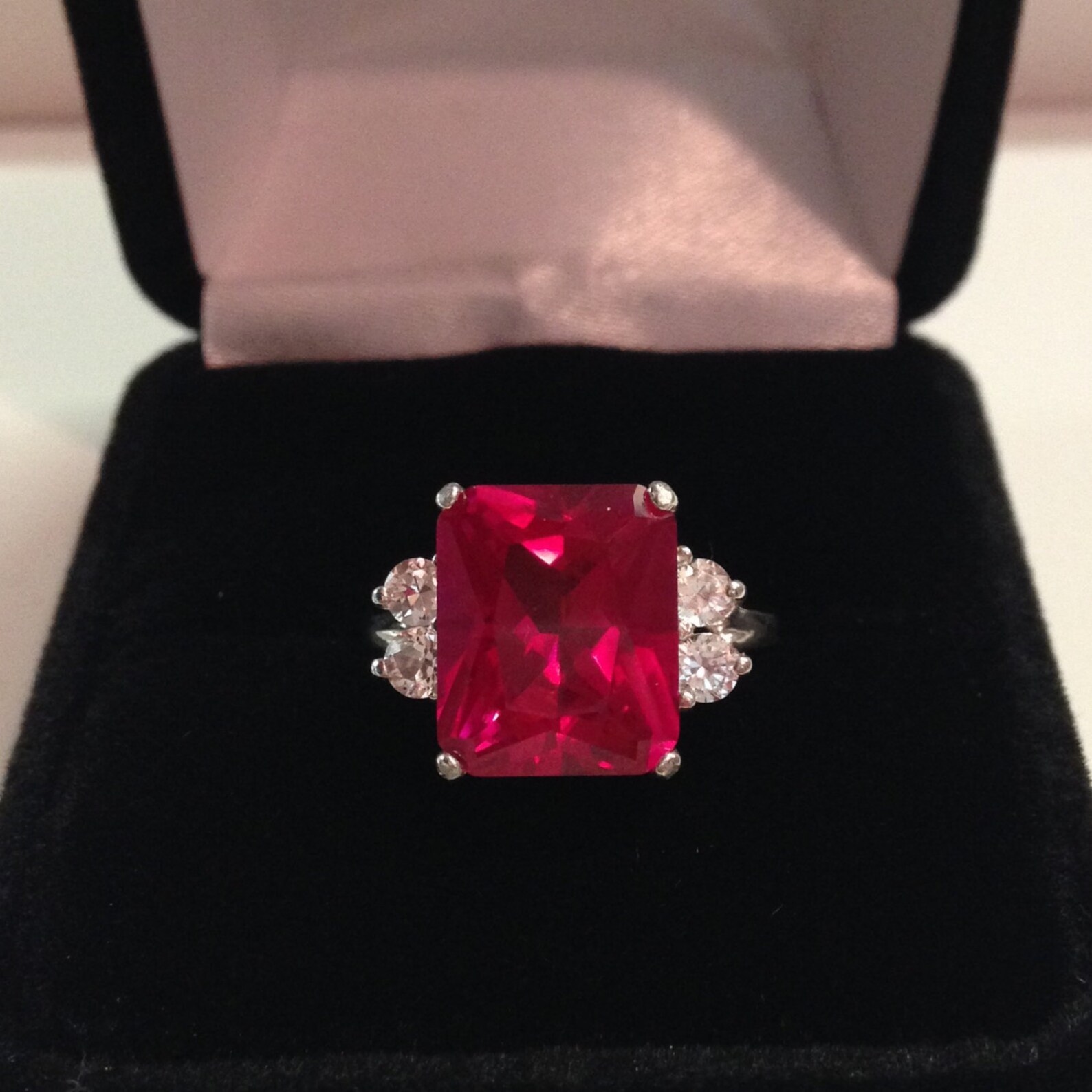 BEAUTIFUL 6ct Emerald Cut Ruby & White Sapphire Sterling - Etsy
