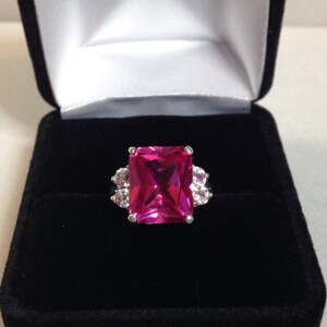 Gorgeous 6ct Emerald Cut Bright Pink Sapphire Ring With White - Etsy