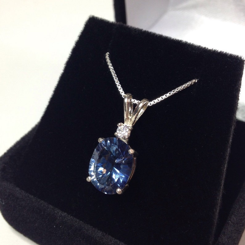 2.5ct Oval Cut Iolite Quartz & White Sapphire Necklace Sterling Silver ...