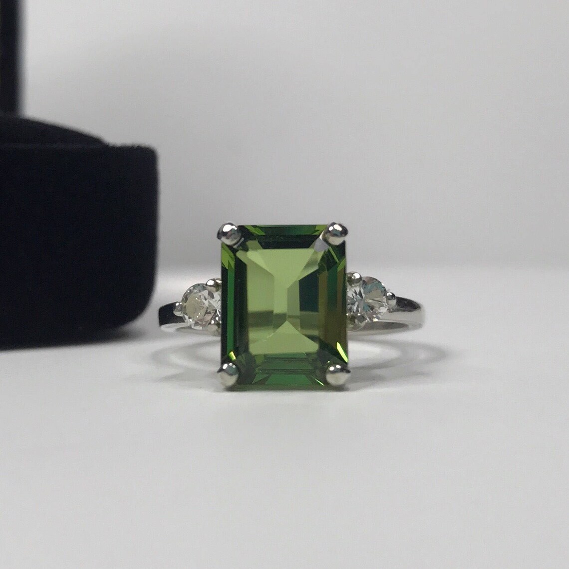 Beautiful 3.6ct Emerald Cut Peridot Ring Sterling Silver 14kt - Etsy