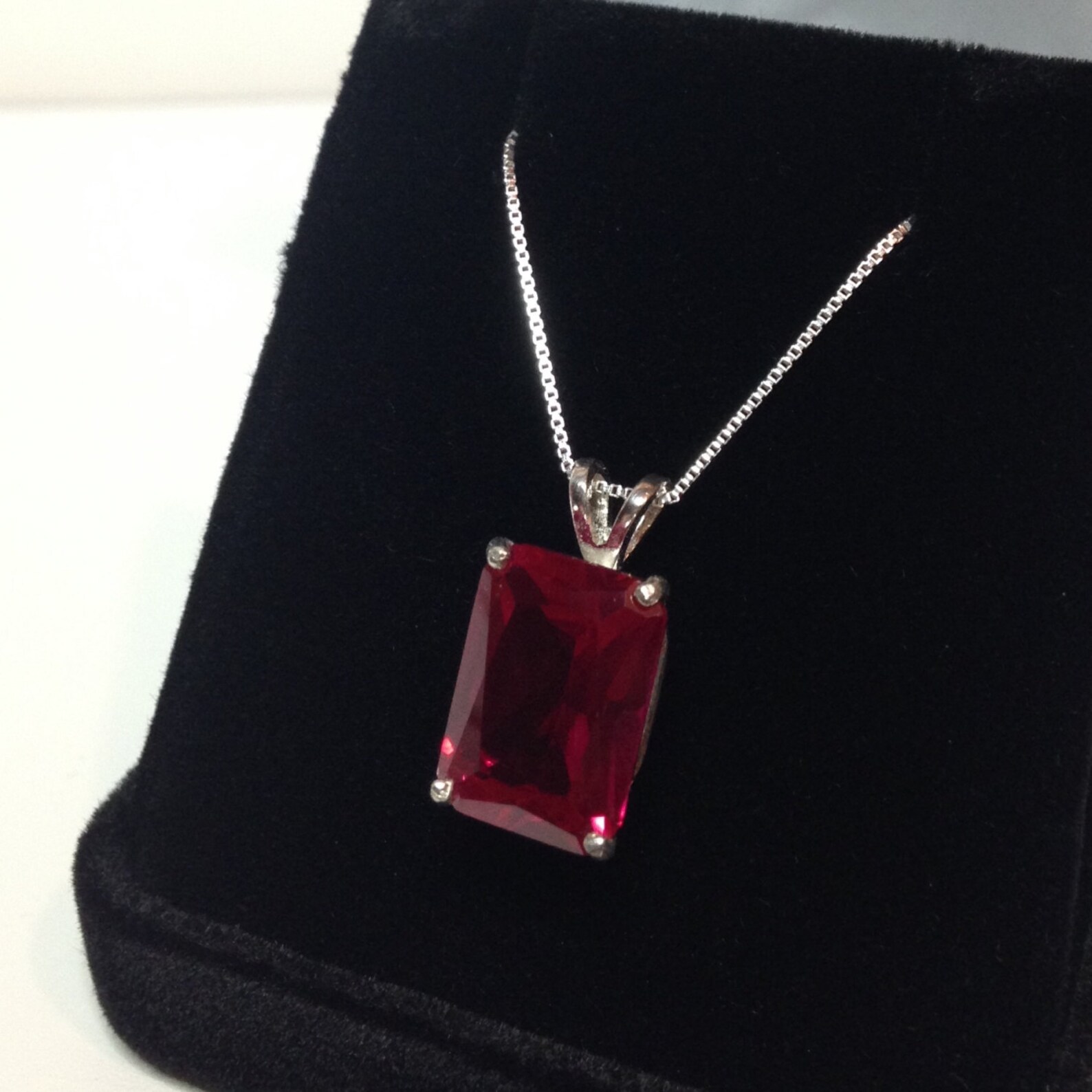 Beautiful 8ct Emerald Cut Ruby Sterling Silver Pendant | Etsy