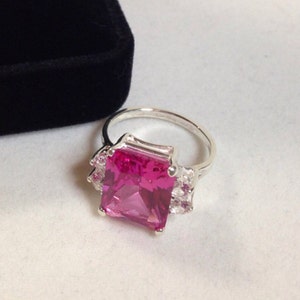 Gorgeous 6ct Emerald Cut Bright Pink Sapphire Ring With White - Etsy