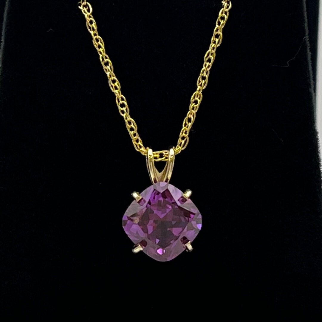 14k Gold Cushion Cut Alexandrite Pendant Necklace 5ct Color Change ...