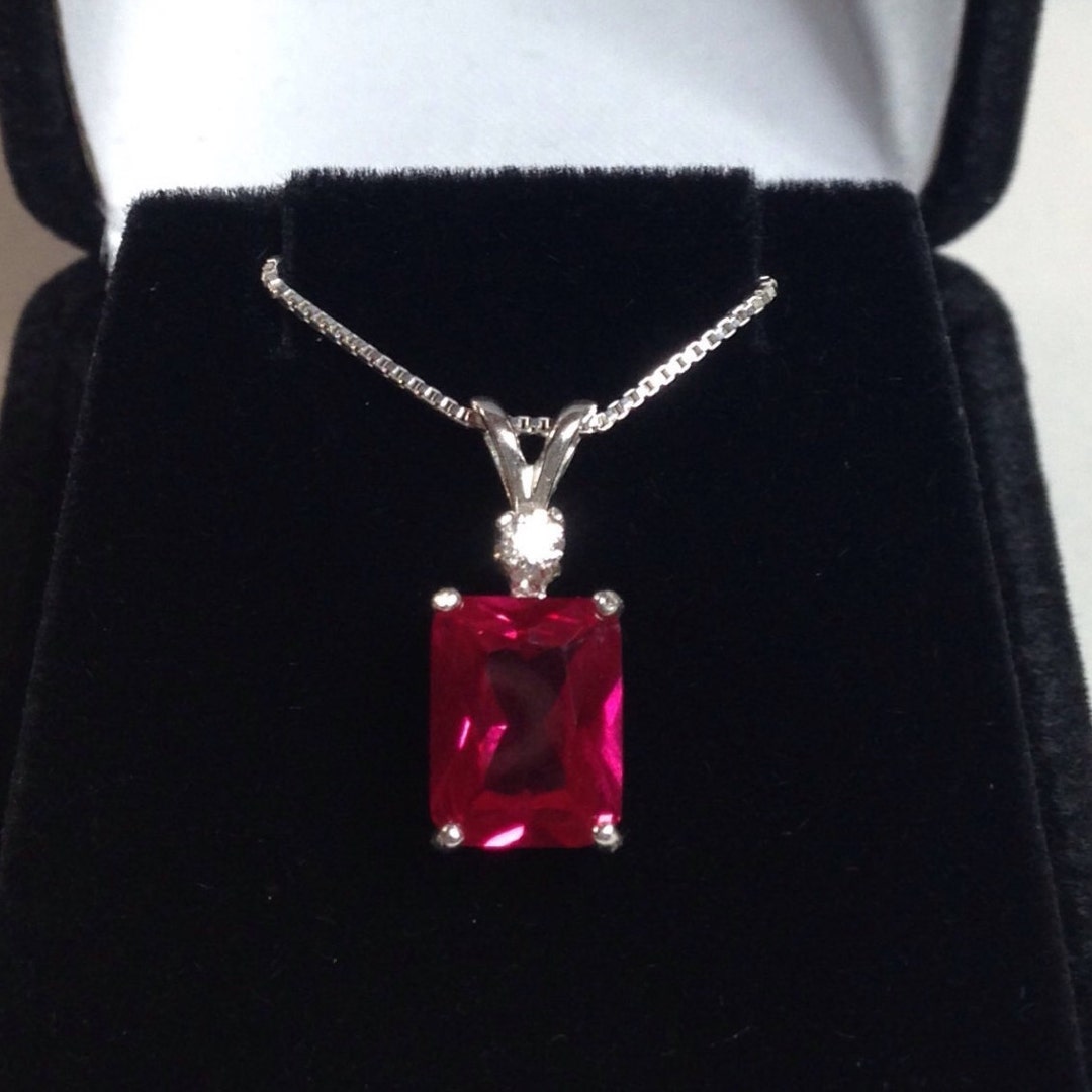 Beautiful Ruby & Sterling Silver Emerald Cut Pendant Necklace - Etsy